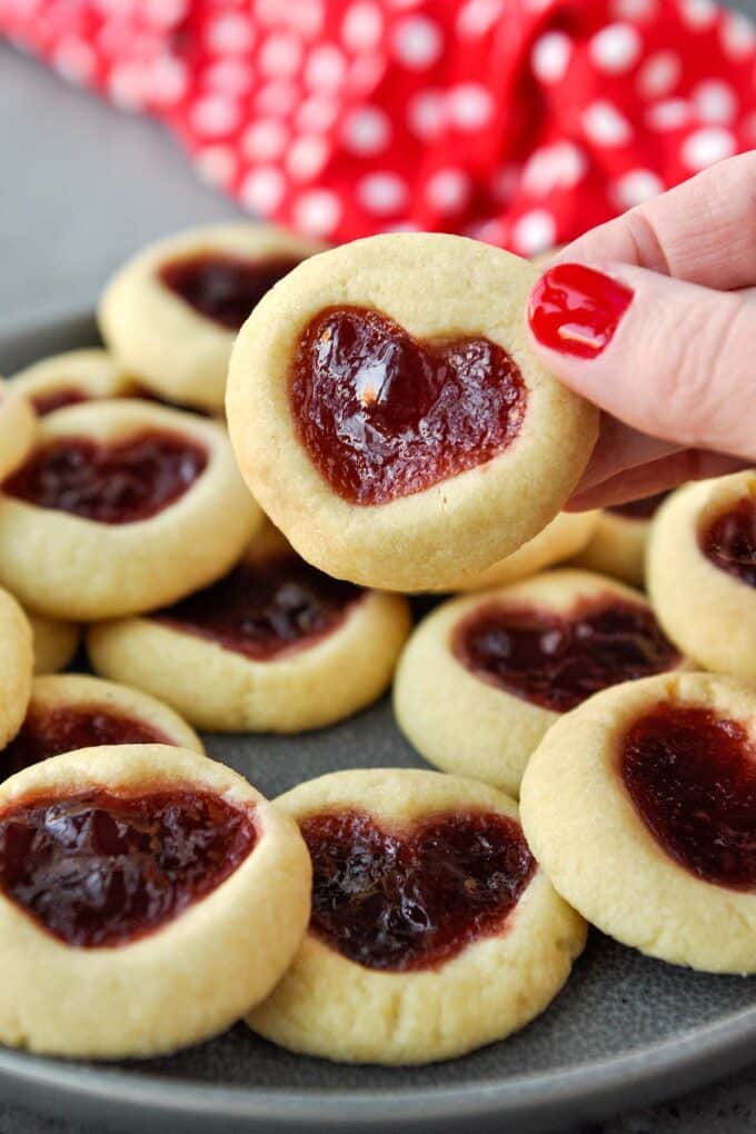 Raspberry Jam Thumbprint Heart Cookies - Home Cooked Harvest